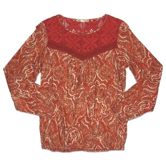 Ruff Hewn | Tops | Ruff Hewn Orange Cream Boho Crochet Lace Long Sleeve ...